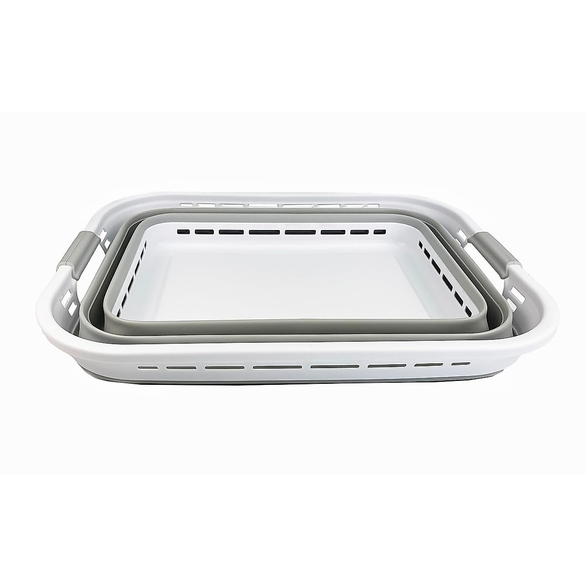 SAMMART 42L (11 gallons) Collapsible Plastic Laundry Hamper/Basket - Foldable Storage Container/Organizer - Portable Laundry Basket - Easy Storage Space Saving (White/Light Grey)