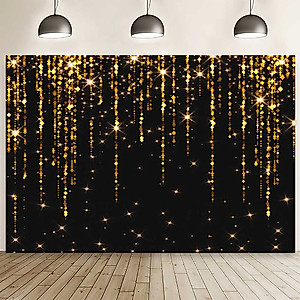 AIBIIN 10x7ft Black and Gold Backdrop Wedding Anniversary Sparkles Photography Background 2024 Prom Gold Bokeh Dripping Birthday Bridal Shower Party Decor Cheer to Happy New Year Photo Studio Props