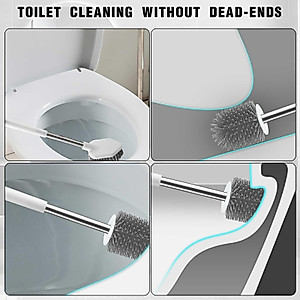 Tioncy 3-Piece Silicone Toilet Brush Set with Ventilated Holder, White