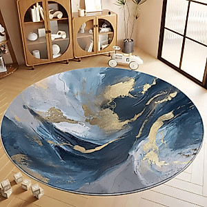 Washable Round Rugs 2' x 2' Round Area Rug, Abstract Painting Fluid Art Non Slip Circle Rugs Low-Pile Floor Carpet, Abstract Twirl Printed Doormat Soft Area Rug for Living Room Dinning Room Bedroom