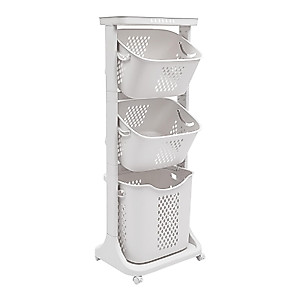 Laundry Basket, 3 Tier Sorter Clothes Storage Hampe Organizer Shelf Rolling Cart With 4 Wheels 55.12lbs Load White For Kitchens, Bathrooms, Bedrooms, Dormitories, Classrooms, Laundry Rooms