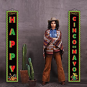 Happy Cinco De Mayo Banner Mexican Cinco De Mayo Porch Sign Mexican Theme Wall Hanging Flag Mexican Fiesta Celebration Welcome Yard Sign Front Door Holiday Party Decor