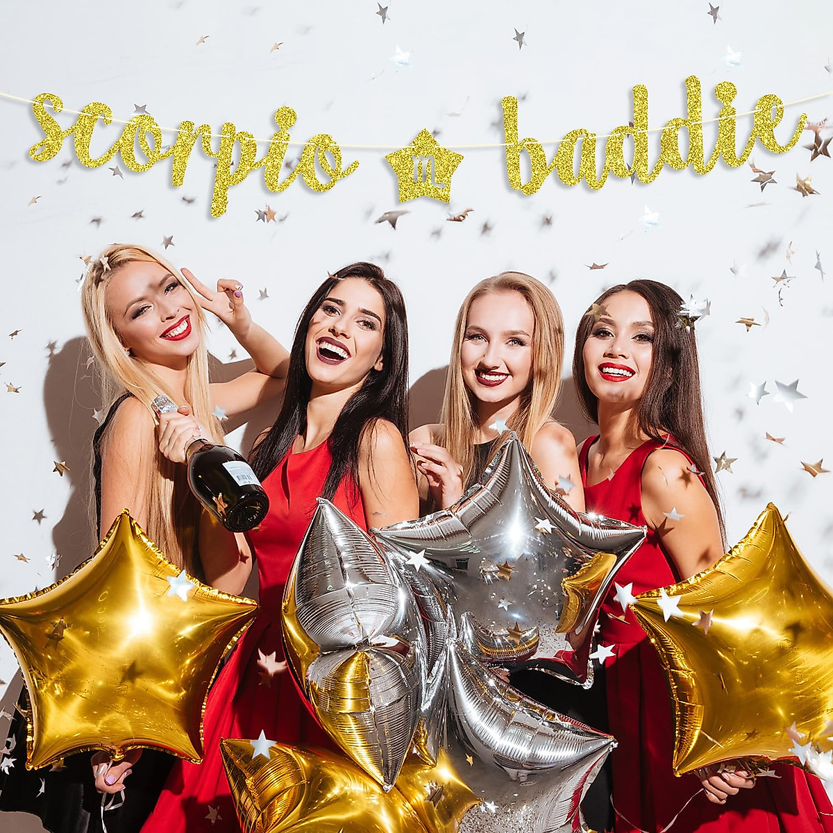 Scorpio Baddie Banner, Scorpio Happy Birthday Decor, 12 Constellation Zodiac Scorpio Themed Birthday Party Decorations for Boys and Girls - Gold Glitter