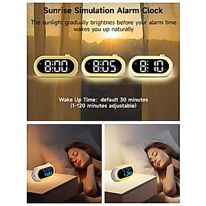 OCUBE Digital Alarm Clocks for Bedrooms with Wake Up Light,Colorful Bedside Clock Mains Powered with Night Light,Dual Alarms,100dB Super Loud,USB Charger,Snooze for Teens Kids Boys Girls Seniors