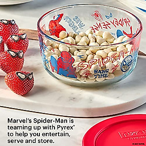Pyrex 8-Pc Glass Food Storage Container Set, Includes (2) 4-Cup Round Glass Containers, (2) 3-Cup Rectangle Glass Containers, Meal Prep Containers with Lid, Disney's Marvel's Spider-Man