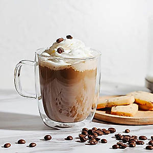 BTaT- Double Wall Glass Coffee Mugs, 16 oz, Set of 4, Double Glass Coffee Cups, Double Wall Coffee Mugs, Double Insulated Coffee Mugs, Clear Latte Mugs, Glass Coffee Mug, Clear Mugs