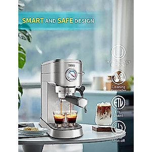 Gevi 20 Bar Compact Professional Espresso Coffee Machine with Milk Frother/Steam Wand for Espresso, Latte and Cappuccino, Stainless Steel, 35 Oz Removable Water Tank