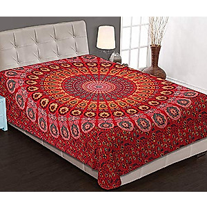 SHIRANYA Red Queen Indian Mandala Tapestry Wall Hanging for Bedroom Bohemian Floral Design Cotton Bedspread Throw Blanket Decorative (84x90 inches/213x229 cm)