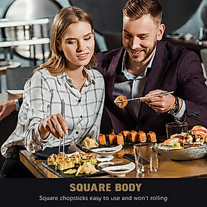 Metal Chopsticks 304 Stainless Steel Chopsticks Reusable Dishwasher Safe Square Japanese Chinese Korean Chop sticks for Cooking Eating with Travel Carrying Cotton Bag Gift Set, 9 1/2 Inches (2 Pairs)