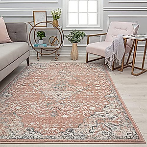 Rugs America Hailey Collection Vintage Transitional Area Rug - Ideal for Living Space, Living Room, Dining Room, Bedroom and Many More (6' Round, Pink Amaranth)