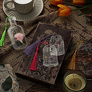120 Pieces Mixed Size Transparent Dried Flower Bookmarks Kit Cute Bottle Shaped Flower Bookmark Maker Handmade DIY Transparent Floral Page Clear Floral Bookmark Point Tweezer Hole Punch
