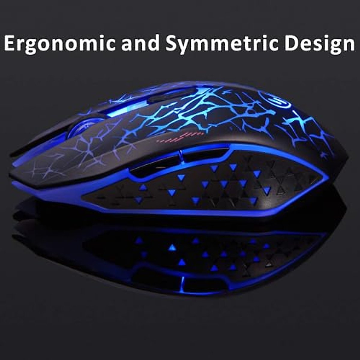 TENMOS K6 Wireless Gaming Mouse, Rechargeable Silent LED Optical Computer Mice with USB Receiver, 3 Adjustable DPI Level and 6 Buttons, Auto Sleeping for Laptop/PC/Notebook (Blue Light)