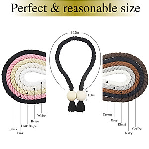 Porlau 2 Pack Black Magnetic Curtain Tiebacks Cotton Hand Woven Tieback Holdback Decorative Tie Backs for Drapes with Wooden Buckle No Tools Required