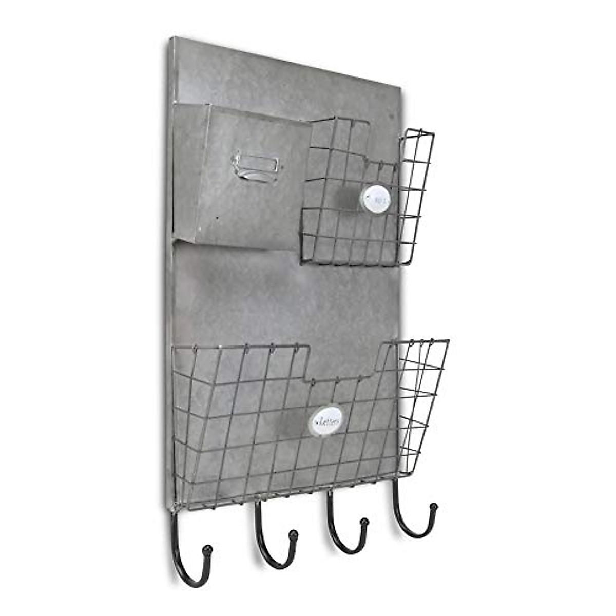 Contemporary Home Living 32.5" Silver Wall Organizer with Storage Slots and Bottom Hooks