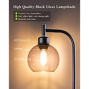 bulbeats 68IN Industrial Floor Lamp, Dimmable (Brightness Adjustable) Standing Tall Lamps for Living Room, Modern Floor Lamp with Grey Glass Shade, Bulb Included, Farmhouse Mid Century Decor