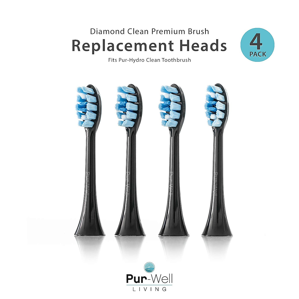 Sonic Clean Brush Replacement Heads Soft Dupont Bristles Four (4) Pack Electric Toothbrush Heads (Black (Diamond Edition))