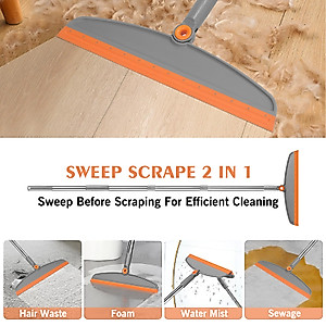 Multifunction Magic Broom, 54 Inch Adjustable Long Handle Silicone Floor Squeegee Broom, Sweep and Scrape 2 In 1 Household Cleaning Broom for Floor, Bathrooms, Kitchens, Showers, Tile, Pet Hair, Glass
