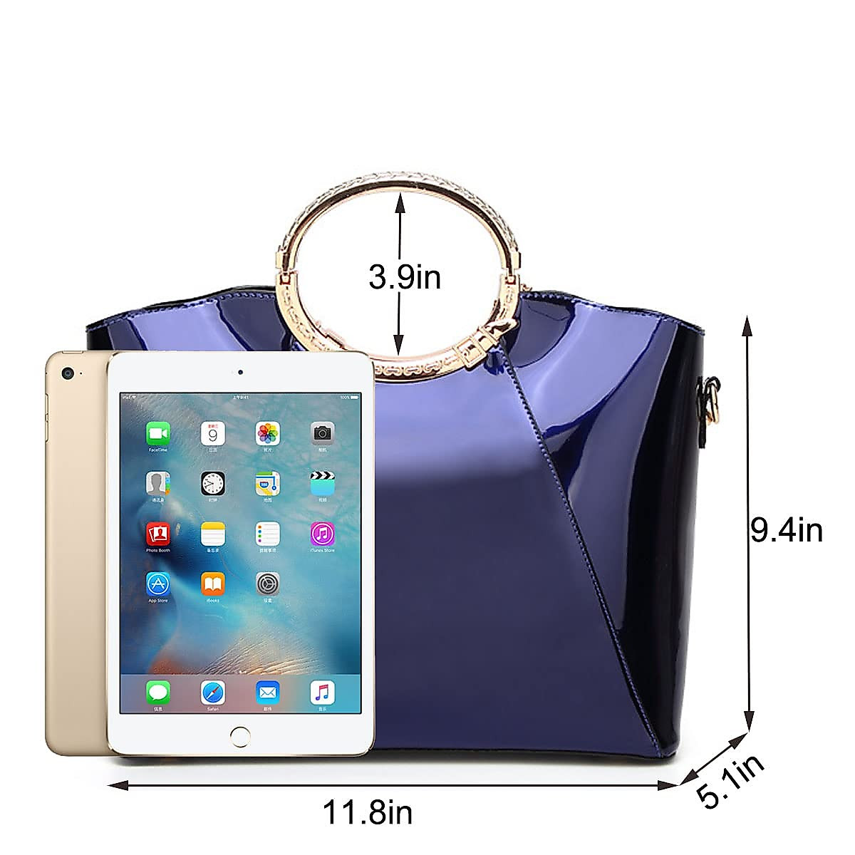 XingChen Glossy Faux Patent Leather Shoulder Handbag Women Evening Party Satchel Flower Pendant Top Handle Tote Purses Wine