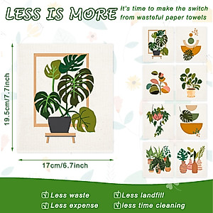 Whaline 8Pcs Swedish Kitchen Dishcloths Greenery Botanical Pattern Reusable Dish Towel Absorbent Soft Washable Sponge Dish Cloth Green Plant Cotton Hand Towel for Home Kitchen Cleaning, 6.7x7.7inch