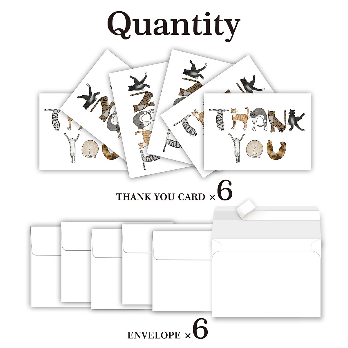 Cat Thank You Cards (6 Packs), Alphabet Thank You Cards for Cat Lovers