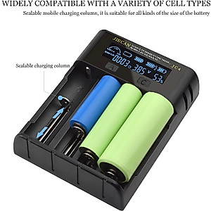 JIECAN LCD Universal Battery Charger, 4 Bay AA AAA Battery Charger,USB High-Speed Charging, Independent Slots, Smart Fast Charging Battery Charger for 3.7V Ni-MH Ni-CD AA AAA Rechargeable Batteries