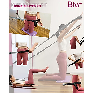 BIVR Portable Pilates Home Kit - Home Workout Equipment with Designed Pilates Loop Straps, Fabric Long Resistance Exercise Bands, Door Anchors and Aluminum Carabiners for Working Out as in Reformer