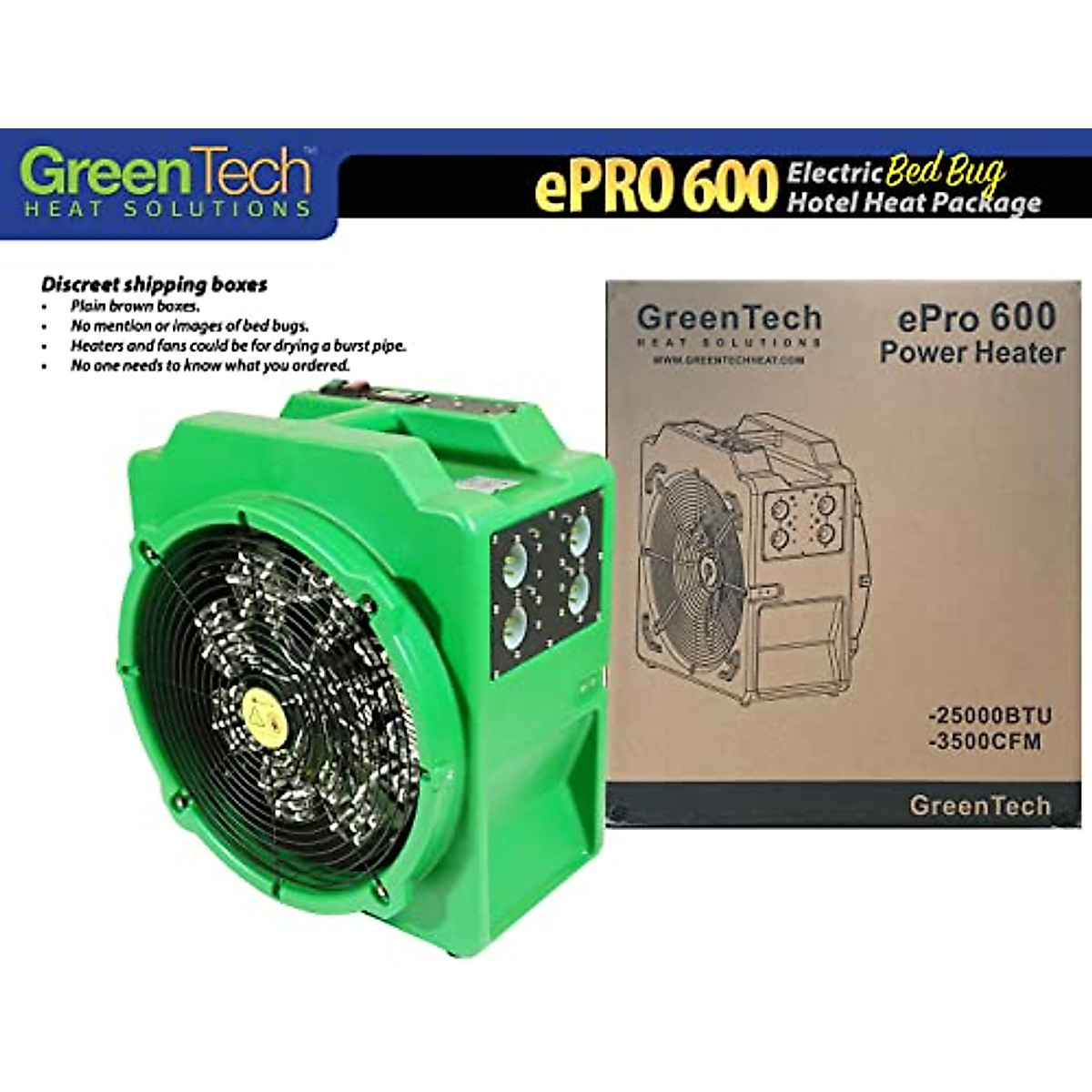 Hotel Portable Electric Bed Bug Sanitation Heater | Professional-Grade | Heat Treatment System and Equipment | Get Rid of Bugs | 26,212 BTU | ePro 600 PTAC Hotel Bundle Package for 600 Sq Foot Room