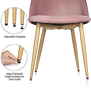 Topeakmart Dining Chairs Velvet Kitchen Chairs Living Room Chairs Mid Century Modern Accent Velvet Leisure Chairs Upholstered Side Chairs Vanity/Makeup Chairs with Metal Legs Pink, Set of 2