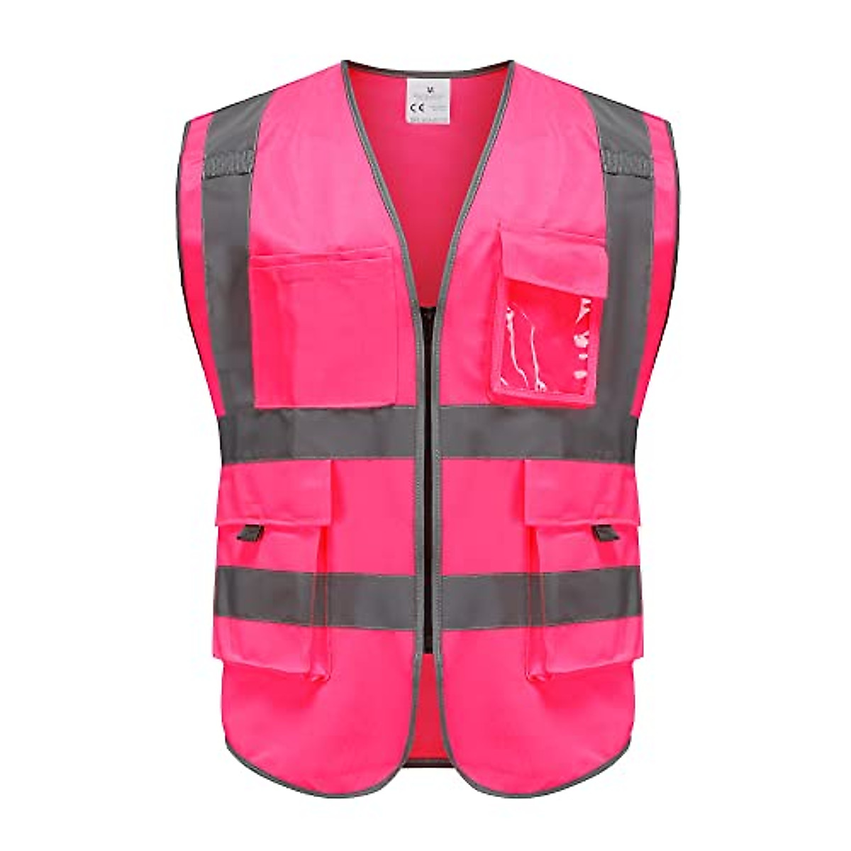 VICRR High Visibility Safety Vest with Reflective Strips, 9 Pockets Zipper Front, Construction Work Vest (Pink, s)
