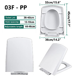 Gavilion Square Slow Close Toilet Seat, White PP Toilet Seat with Top Fixing Hinge, Quick Release Easy Cleaning, Rectangular Toilet Lid