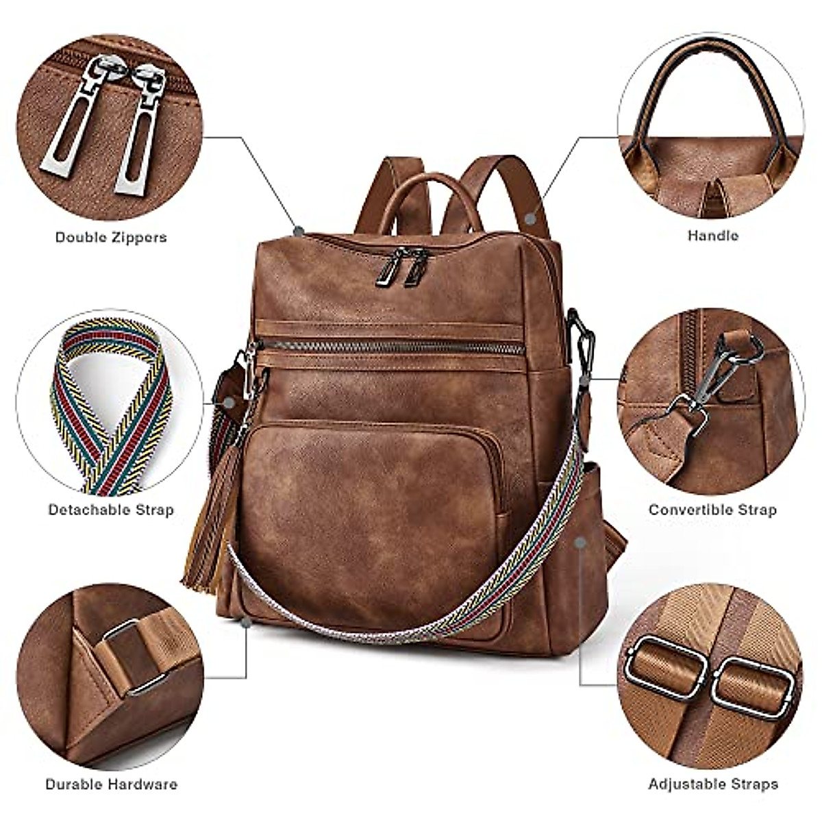 ZK-Queen Backpack Purse for Women Fashion Leather Designer Backpack Purses With Wristlets Travel College Shoulder Bags With Tassel