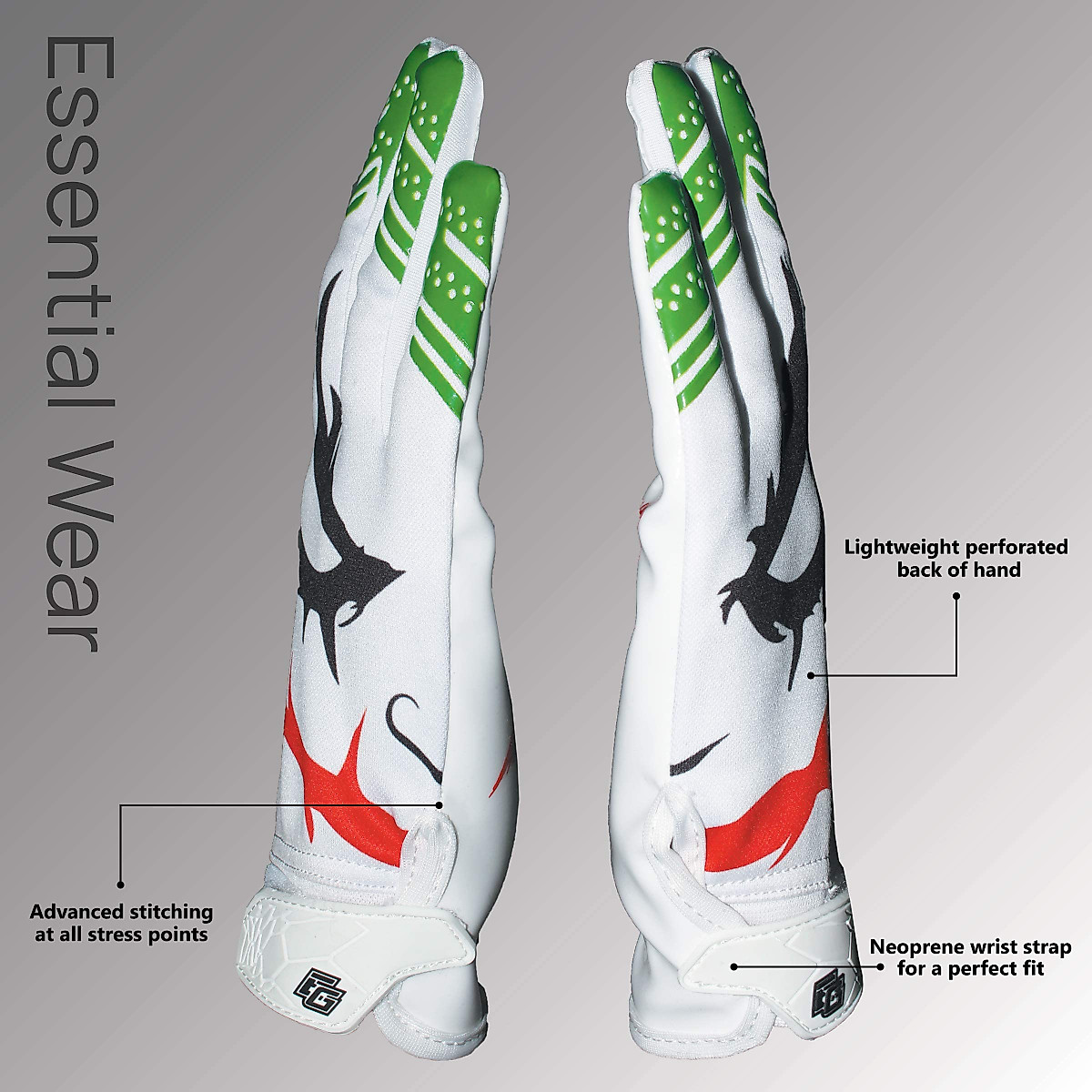 Essential Wear Football Gloves Men - Youth & Adult White Football Gloves - Performance Enhancer Receiver Gloves with Super Tacky Grip for Ultimate Experience - Adult & Youth Sizes