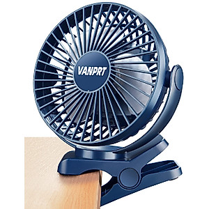 VANPRT 5000mah Clip on Fan, 6'' Portable Rechargeable Battery Fan, 7-30 Working Hours, 3 Speeds Strong Airflow, 720° Rotation, Quiet, Strong Clamp for Desk/Office/Golf/Car/Gym/Treadmill - Blue