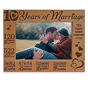 KATE POSH - Our 10th Wedding Anniversary Picture Frame, 10th Anniversary, 10 Years Anniversary, 10 Years of Marriage, 120 Months of Love - Engraved Natural Wood Picture Frame (4x6-Horizontal)