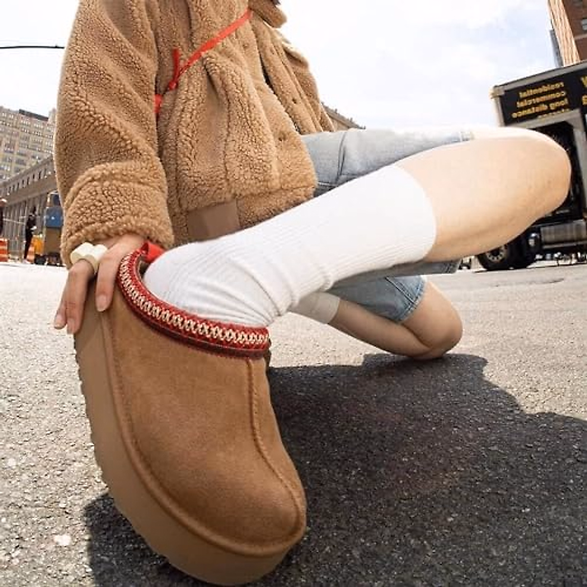 CCIMOK Women's Slippers Platform Mini Boots Short Ankle Boot Fur Fleece Lined Sneakers House slippers Anti-Slip Boot For Outdoor (Brown, Adult, Women, 7.5, Numeric, US Footwear Size System, Medium)