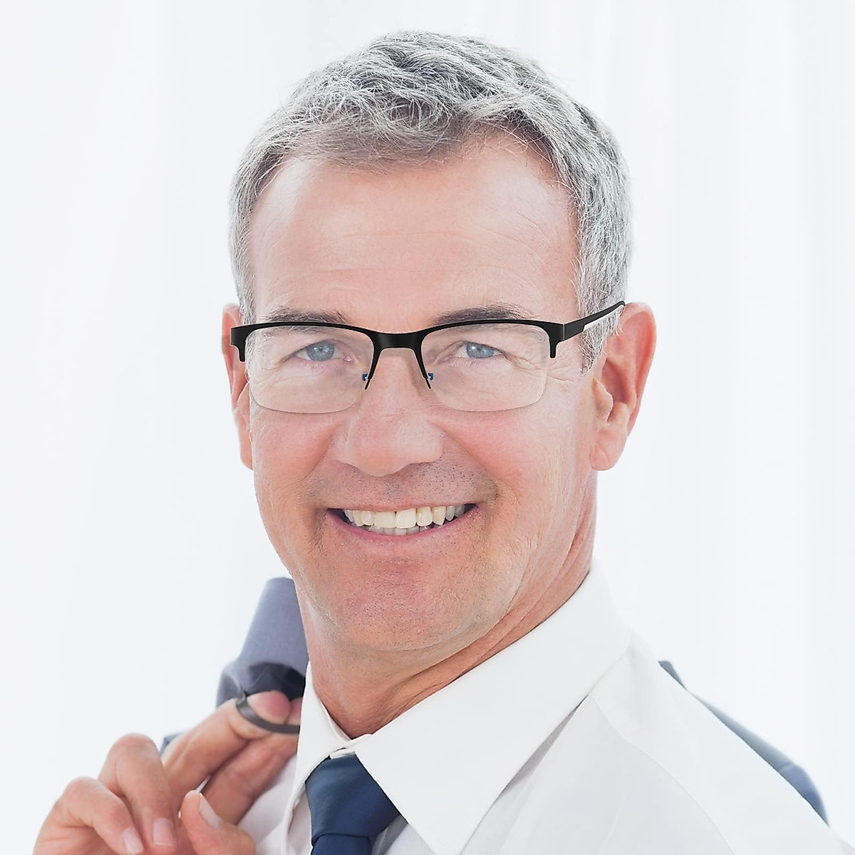 Multifocus Reading Glasses Men Progressive Multifocal Blue Light Computer Reader Half Frame Metal Extra Wide Eyeglasses No Line Bifocals Large Designer Cheaters Transition Square Eyewear 2packs 1.50