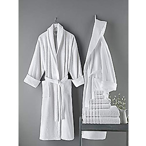 Classic Turkish Towels - Luxury Terry Cloth Robe for Men and Women, 100% Turkish Cotton, Soft and Plush, Long Unisex Bathrobe (White, Small-Medium)