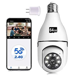 Light Bulb Security Camera,2.4G&5G Light Bulb Camera，355°PTZ &Night Vision & Motion Detection Light Socket Camera