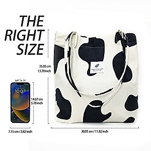 Tellumo Fashion Tote Bag for Women Girl Corduroy Shoulder Cord Purse with Inner Pocket (Cow Pattern)