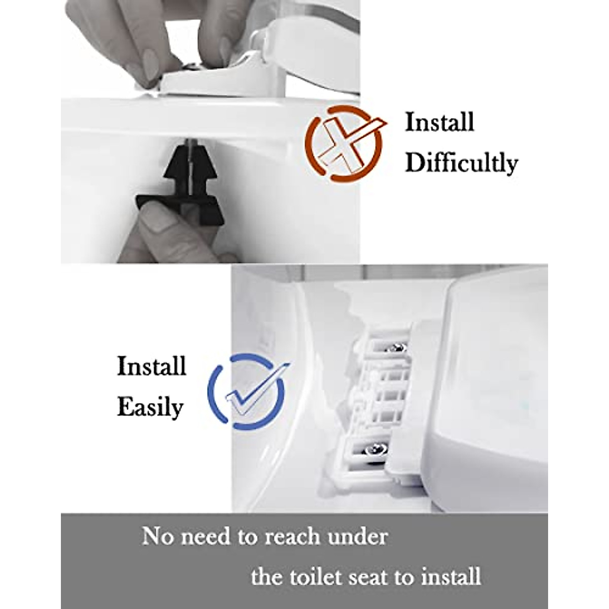 Toilet Seat Elongated, Toilet Cover, Quiet and Soft Close, Easy to Install and Remove, Ergonomic Design,Polypropylene(Plastic), White, for Elongated Oval Toilets (Long Hinge Frame)