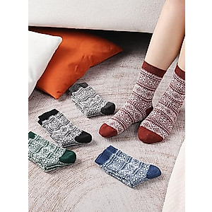 Loiyadn 2024 Pocket Calendar Womens Wool Socks - 5 Pairs Thick Soft Women's Socks, Multicolored, Winter Socks for Women Men, Thermal Socks for Women