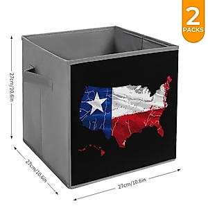 Texas Flag Map Foldable Storage Bins with Handles Storage Cubes Closet Organizer for Living Room Bedroom 2PCS