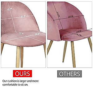 Topeakmart Dining Chairs Velvet Kitchen Chairs Living Room Chairs Mid Century Modern Accent Velvet Leisure Chairs Upholstered Side Chairs Vanity/Makeup Chairs with Metal Legs Pink, Set of 2