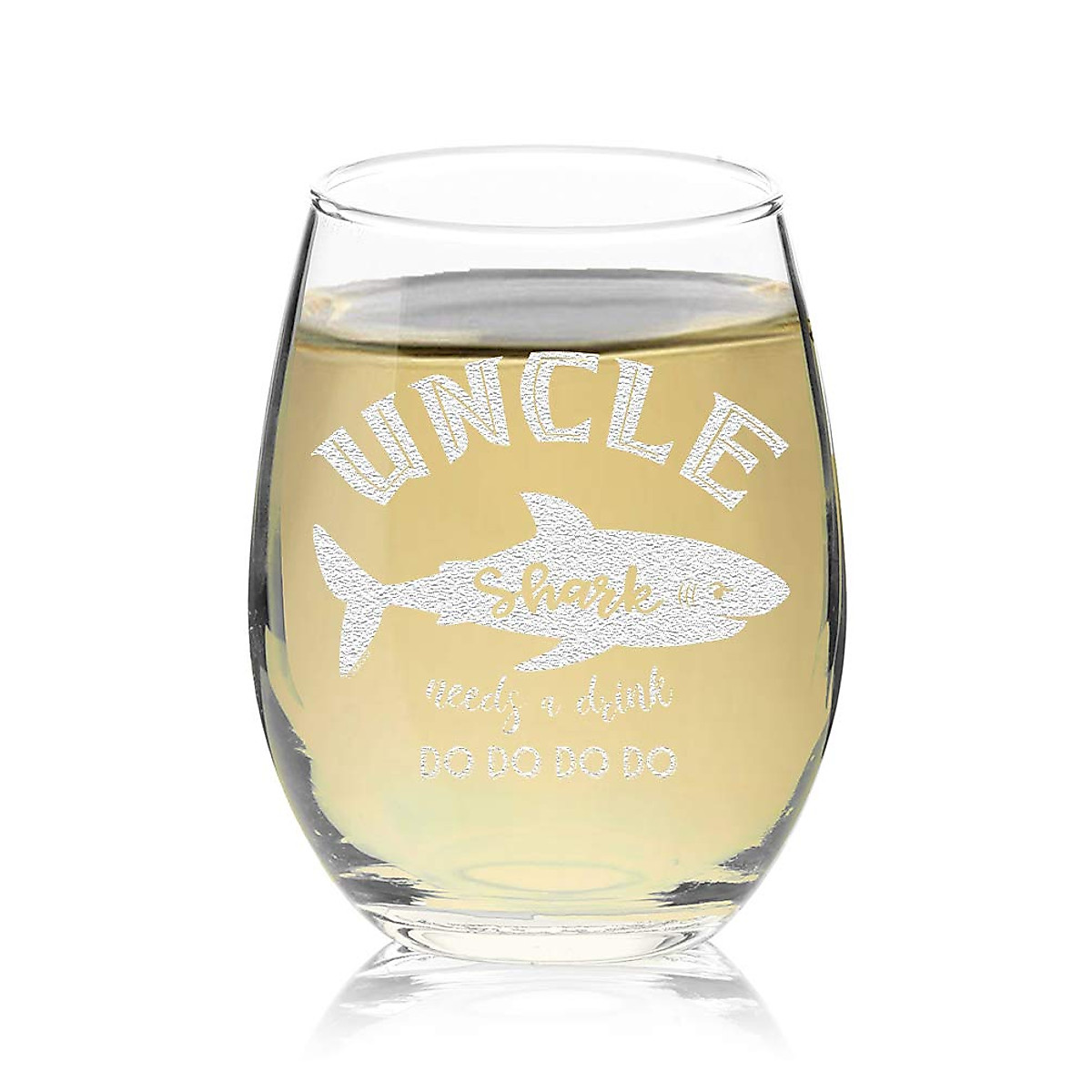 Veracco Uncle Shark Needs a Drink Stemless Wine Glass Funny Shark Gifts For Uncle Birthday Fathers Day (Clear, Glass)