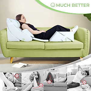 COOLBEBE 7pcs Bed Wedge Pillow Set, Premium Foam Orthopaedic Wedge Pillow for Back Neck Leg Pain Relief - Adjustable & Comfortable - Great for Sleeping, Reading, Rest Elevation