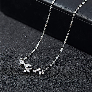 SWEETV Crystal Wedding Bridal Necklace for Brides, Cubic Zirconia Dainty Vine Pendant Necklace for Women, Bridesmaid Gift