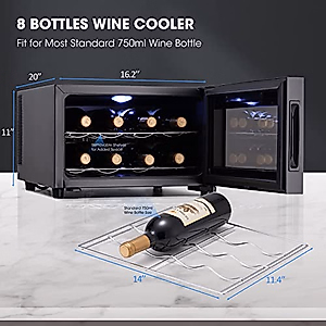 JINJUNYE 8 Bottle Wine Cooler Refrigerator, Wine Fridge Small, Countertop Wine Cooler with Digital Temperature Control, 46-64℉ Mini Freestanding Wine Cellars Glass Door, Gift for Wine Lover