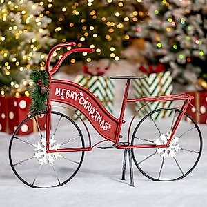 Red Merry Christmas Bicycle Decoration with a Wreath (Large (36" Long))