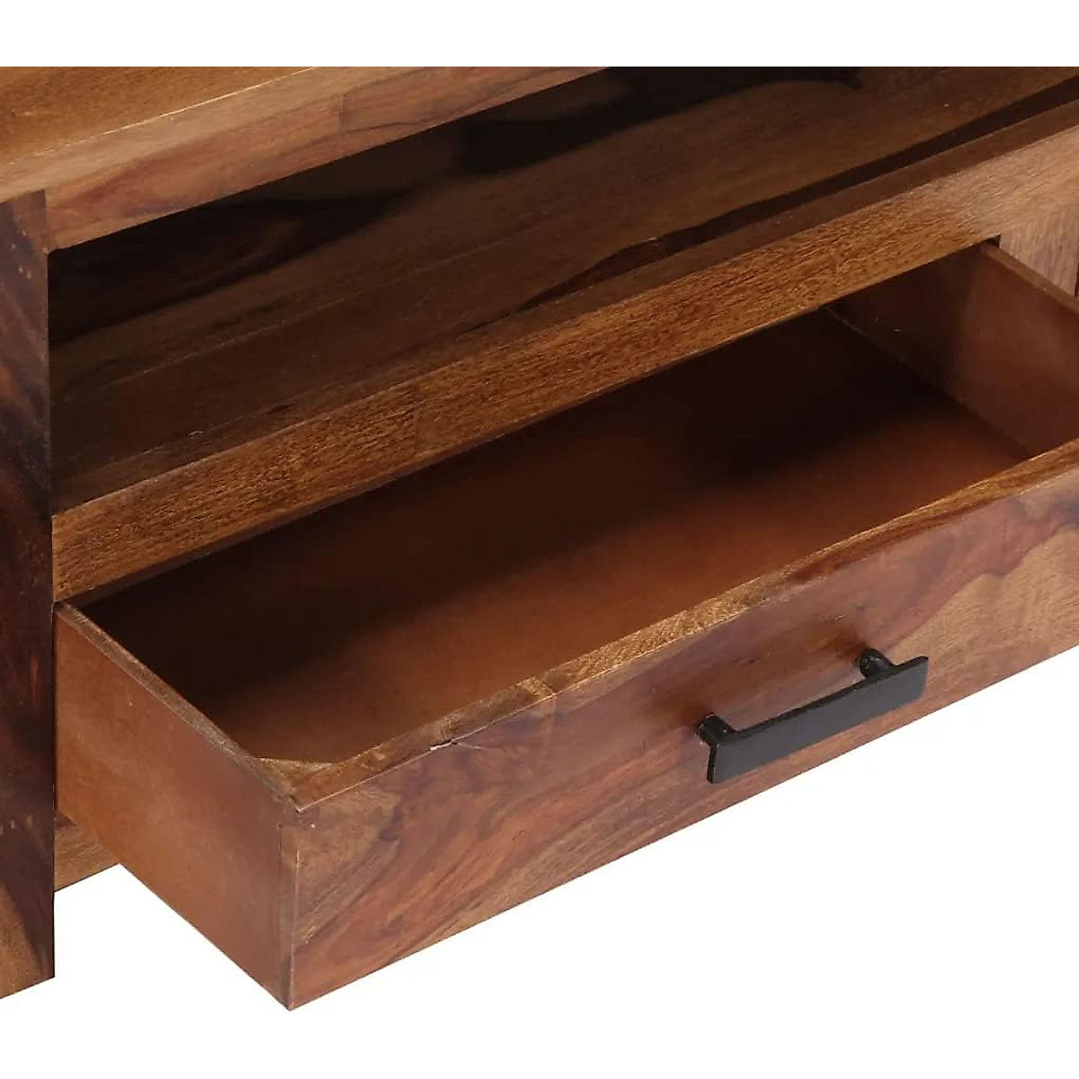 vidaXL Solid Wood Sheesham TV Cabinet with 2 Drawers & 1 Compartment - 46.5x11.8x15.7 - Rustic Brown Wooden Lowboard/Stereo Stand - Fully Assembled