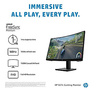 HP 27-inch Curved 165Hz FHD Gaming Monitor, Eyesafe (X27c, Black)